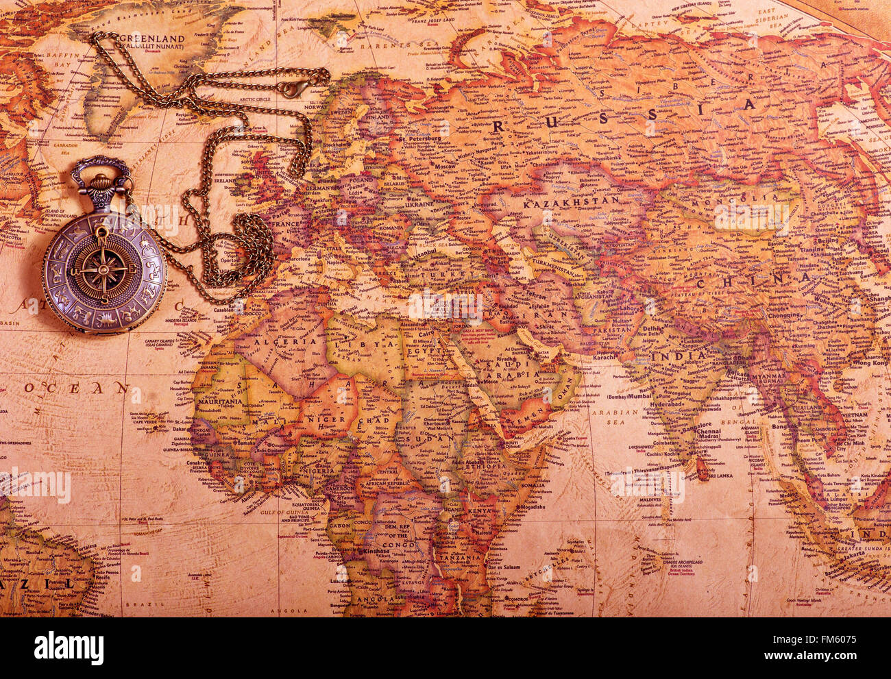 old compass on the old map Stock Photo - Alamy