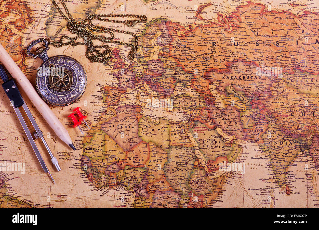 old compass on the old map Stock Photo - Alamy