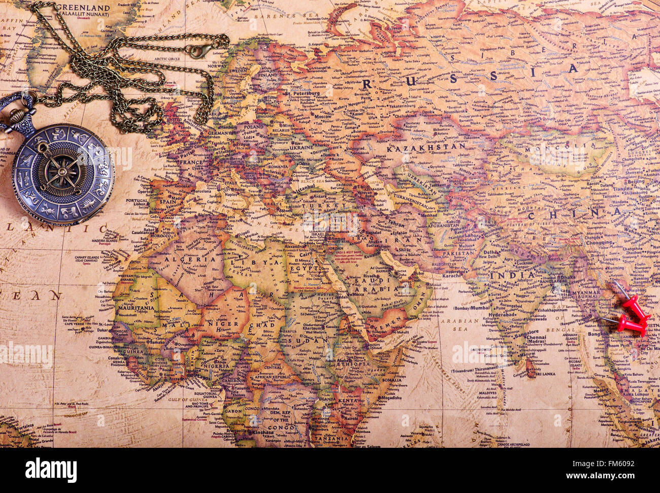 old compass on the old map Stock Photo - Alamy