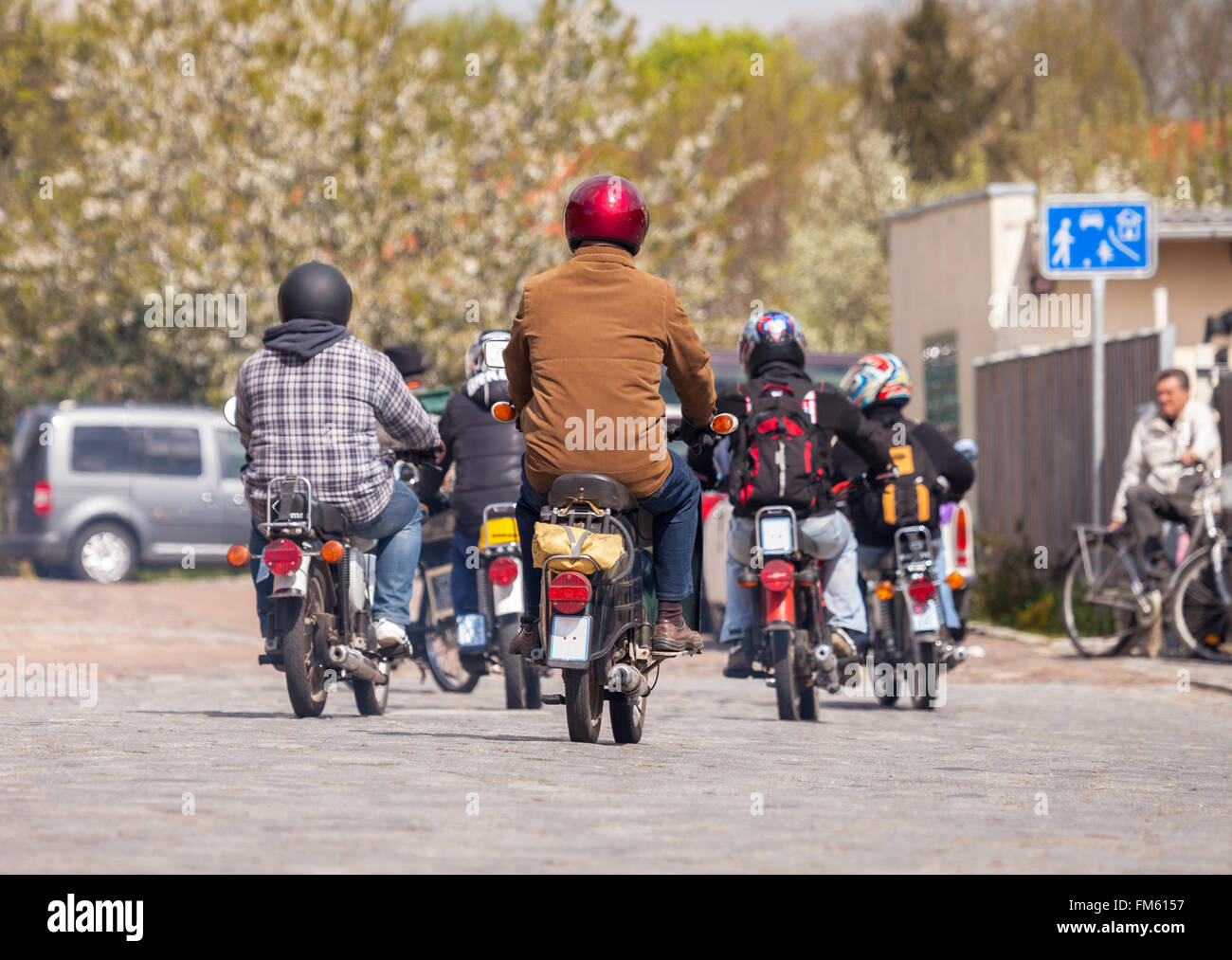 german motorbikes with drivers on a street Stock Photo - Alamy
