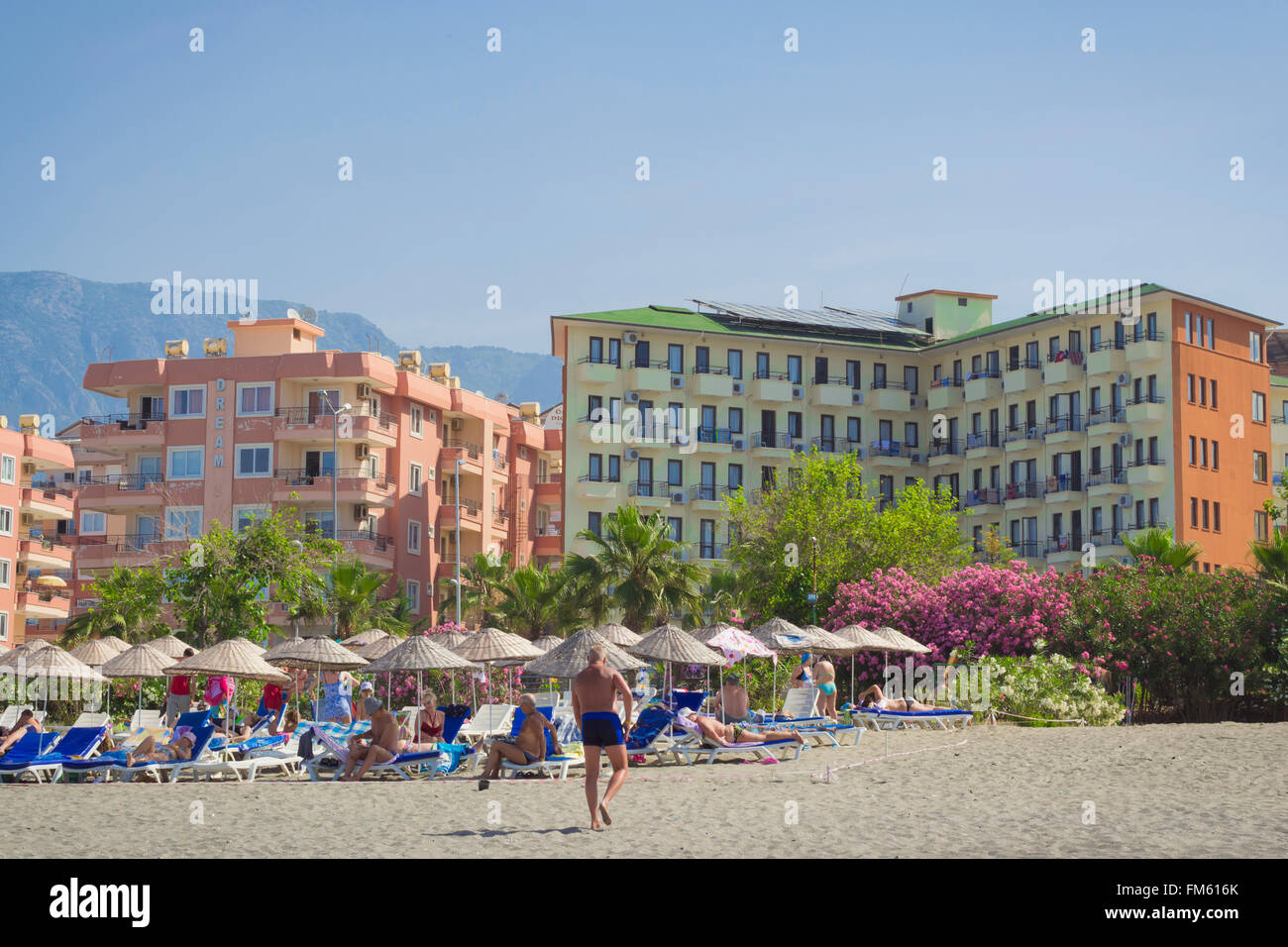 KEMER, TURKEY - MAY 23, 2013: Beach of Sun fire beach hotel in Kemer ...