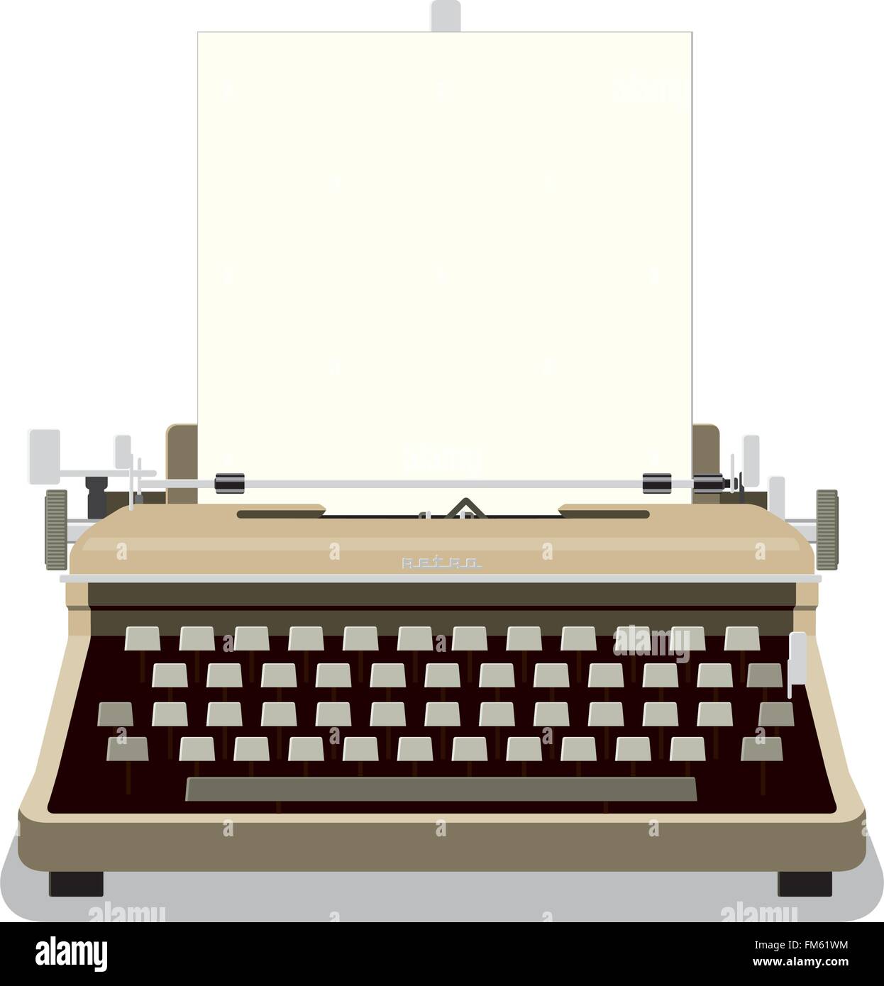 Retro style typewriter with blank paper isolated on white background ...