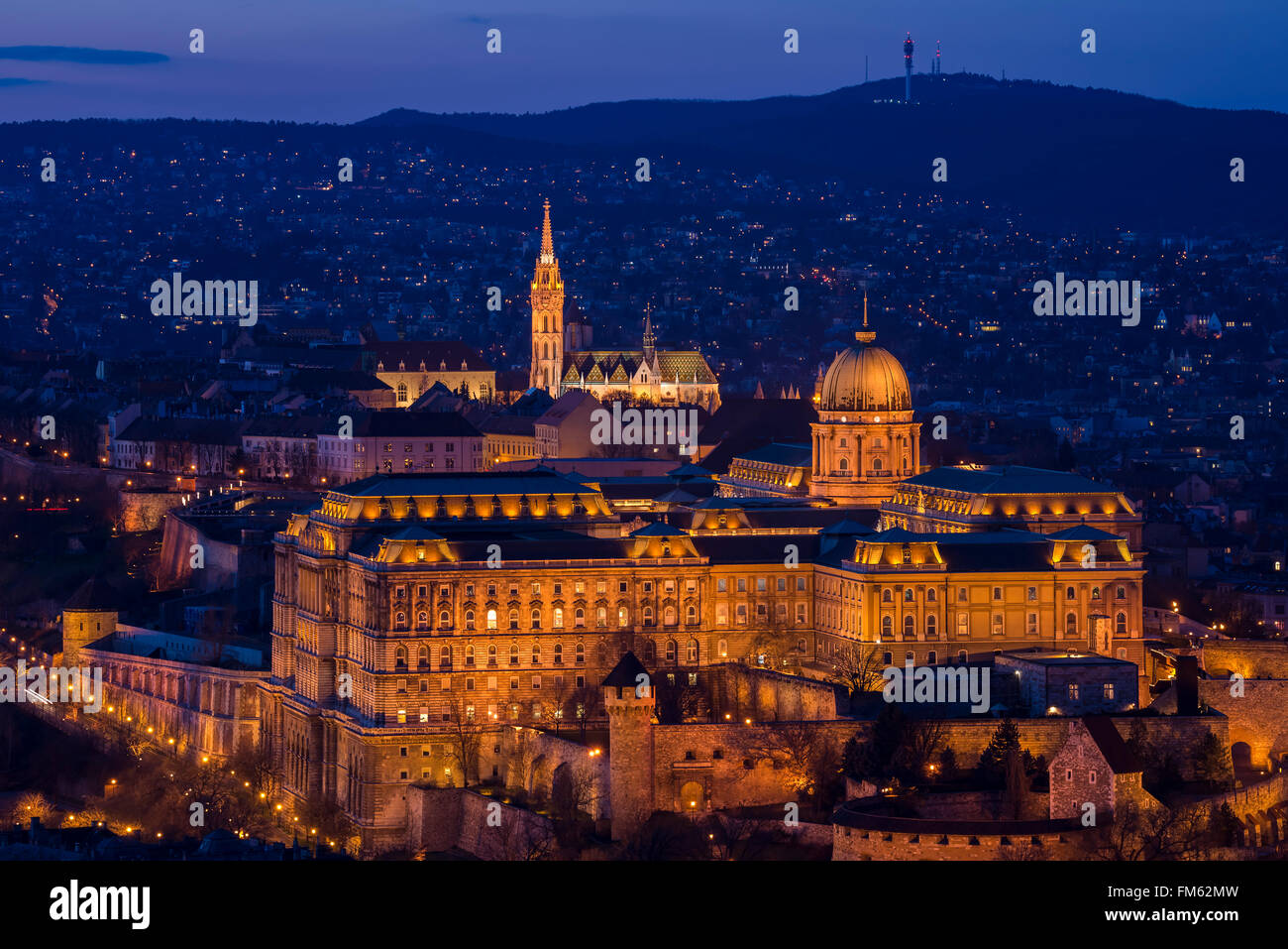 Buda castle at night Stock Photo - Alamy