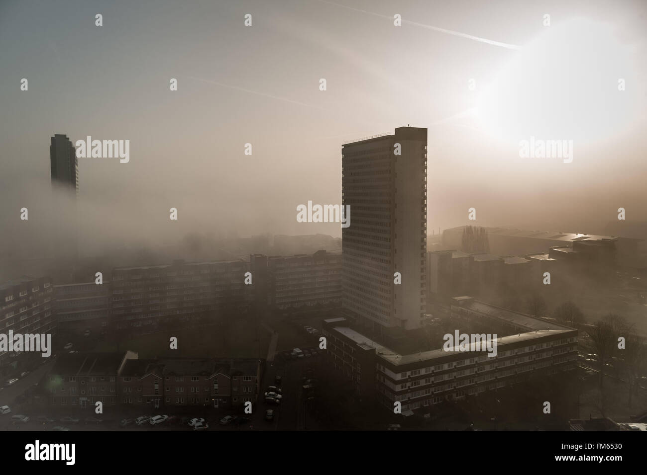 London, UK. 11th March, 2016. UK Weather: London housing estate seen ...