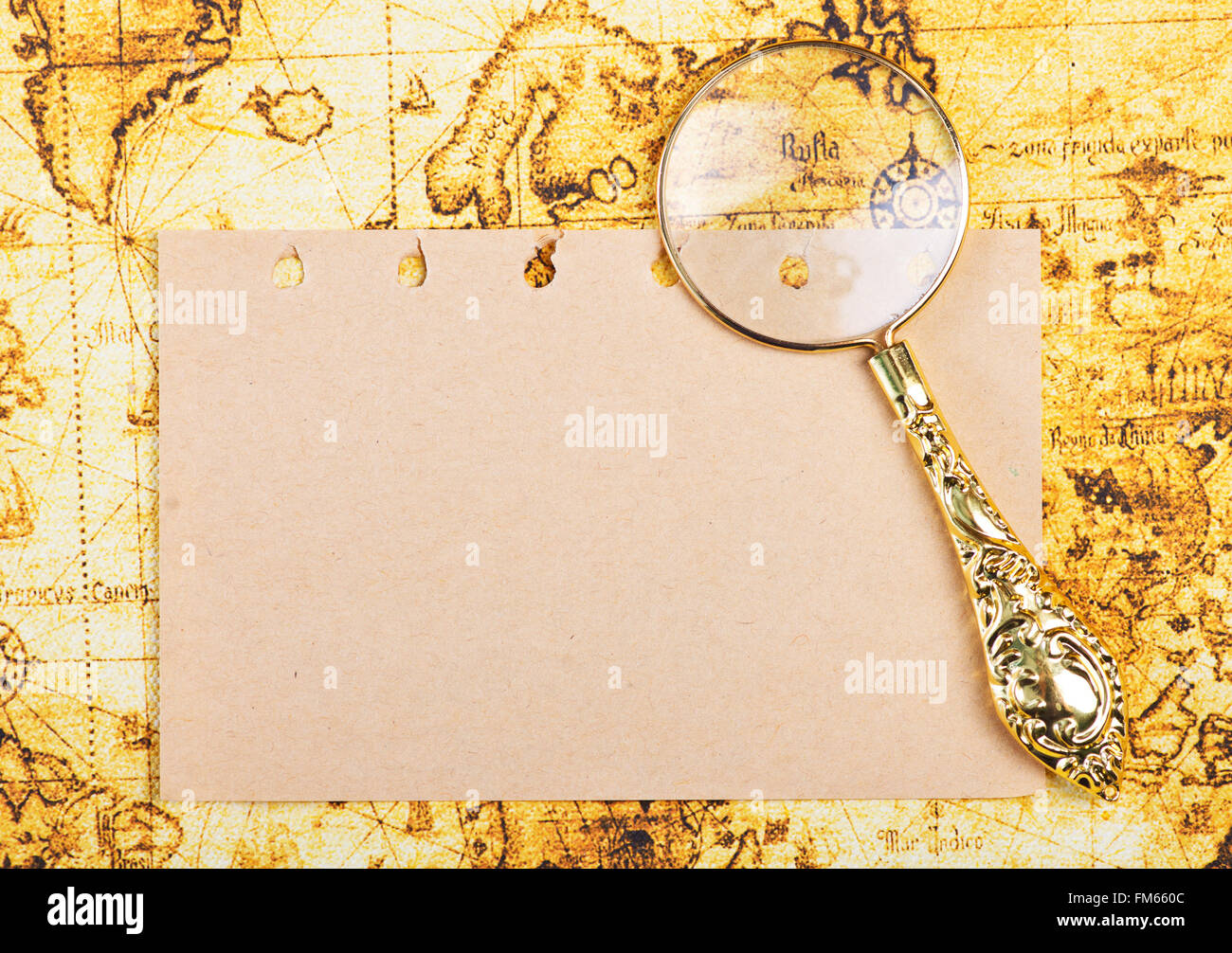 old notebook, loupe and compass on the map Stock Photo - Alamy