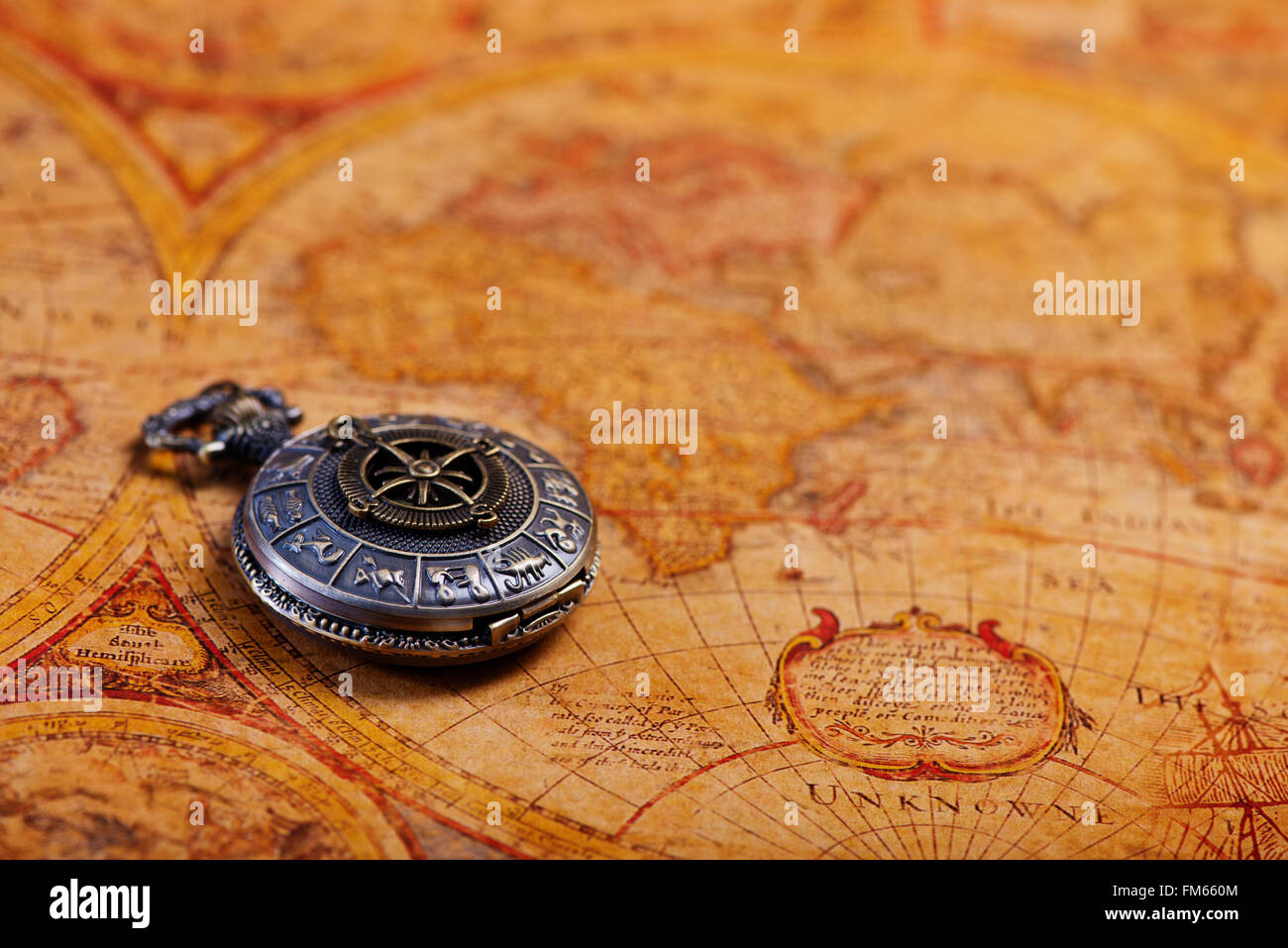 old compass on the old map Stock Photo - Alamy