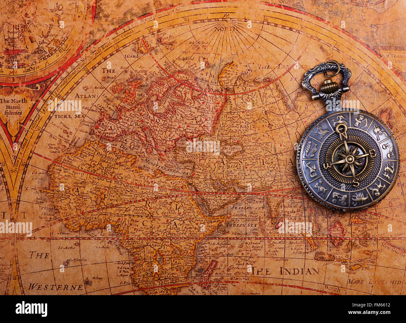 old compass on the old map Stock Photo - Alamy