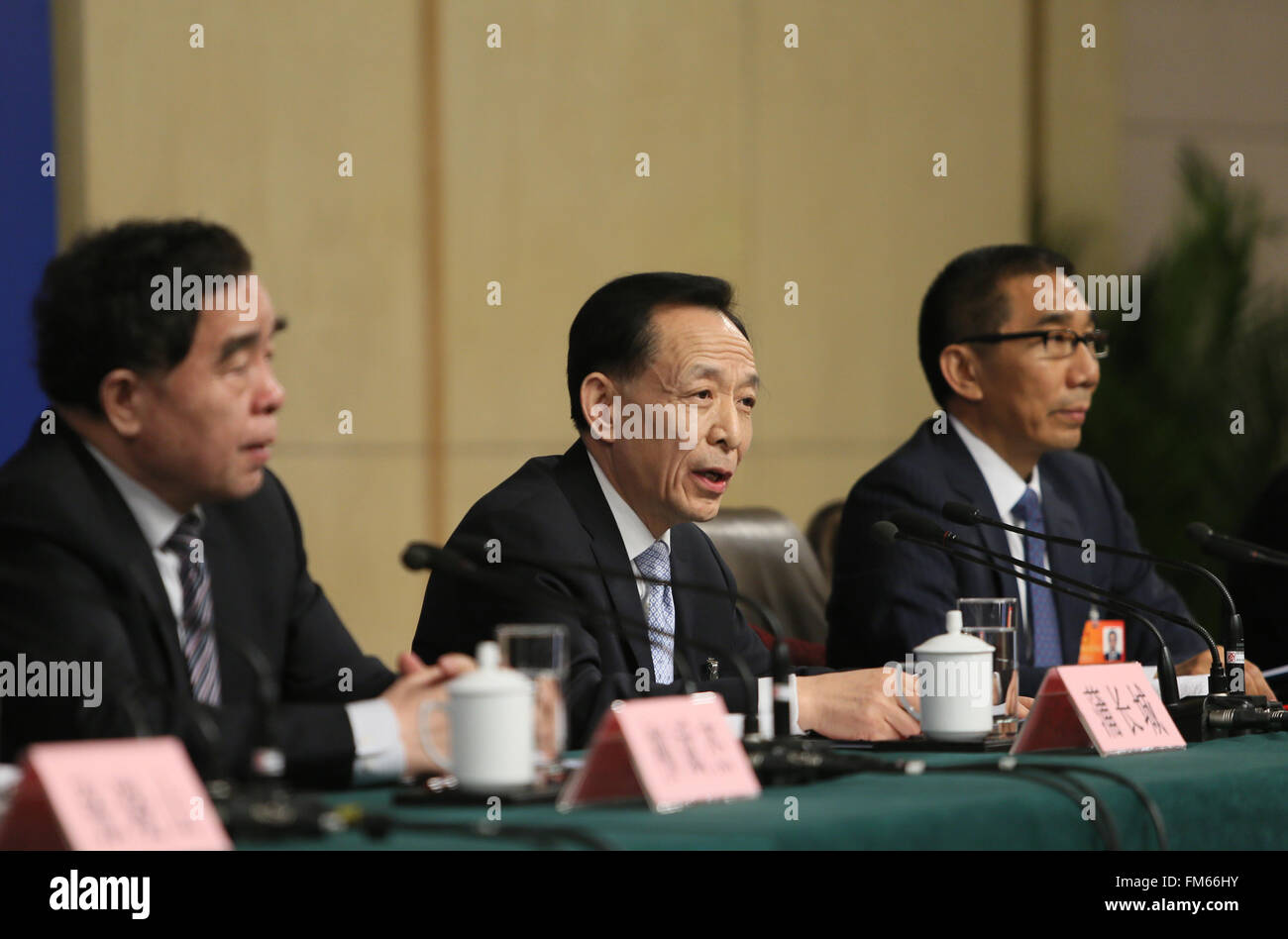 Beijing, China. 11th Mar, 2016. Pu Changcheng (C), member of the ...