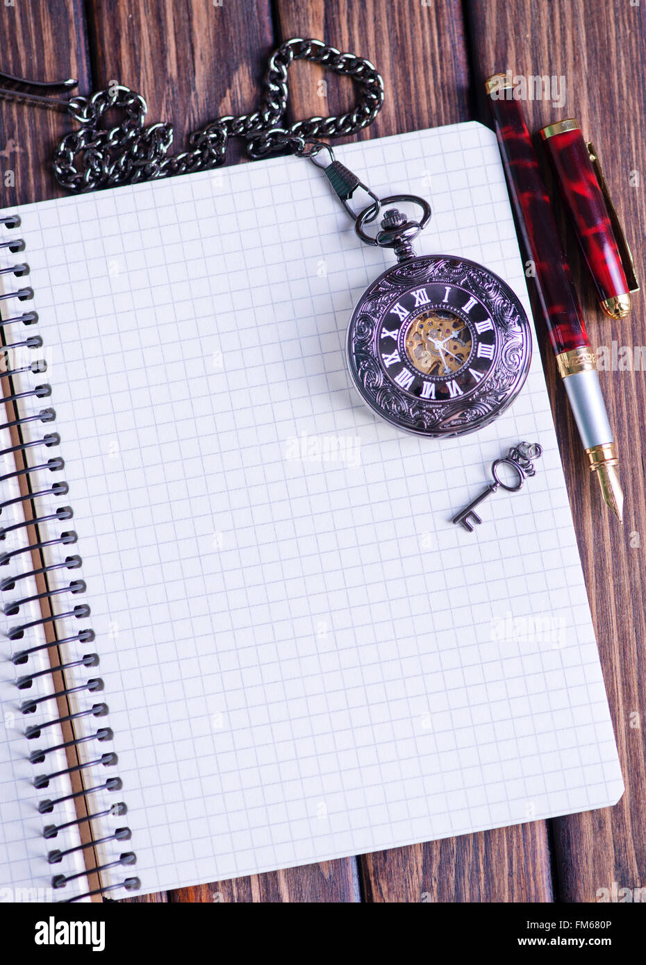 Vintage pocket watch and hour glass or sand timer, symbols of time with ...