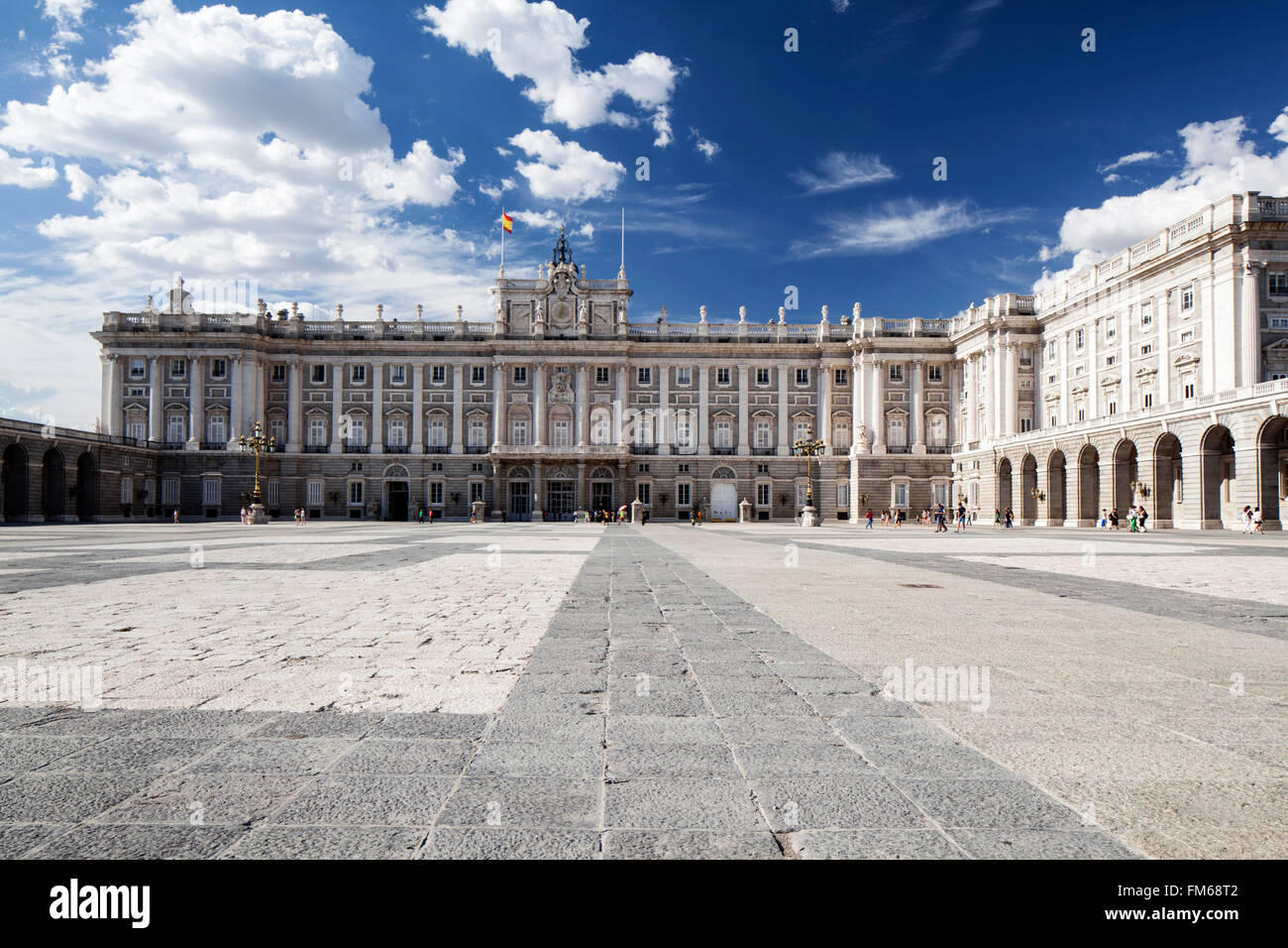 A large building called the Royal Palace of Madrid as viewed from the ...
