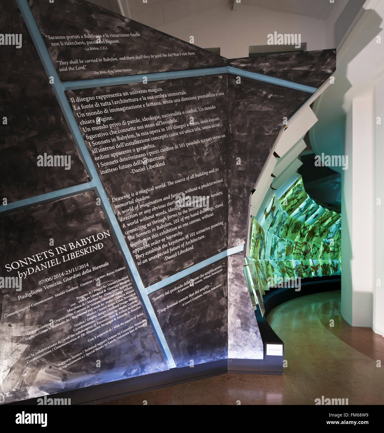 An interior view of a modern building called the 2014 Venice Biennale ...