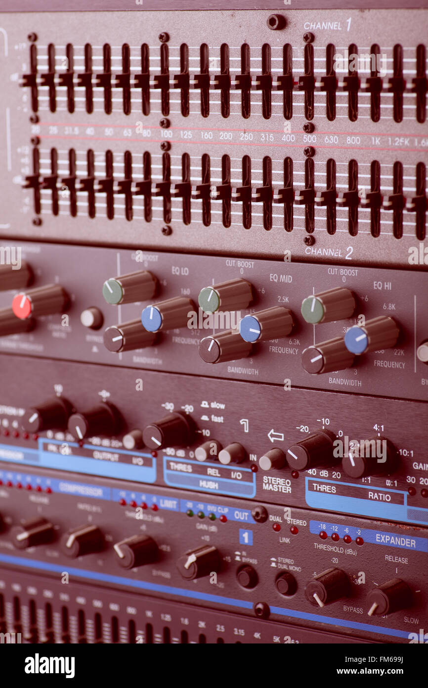 Color image of many buttons in a sound recording studio Stock Photo - Alamy