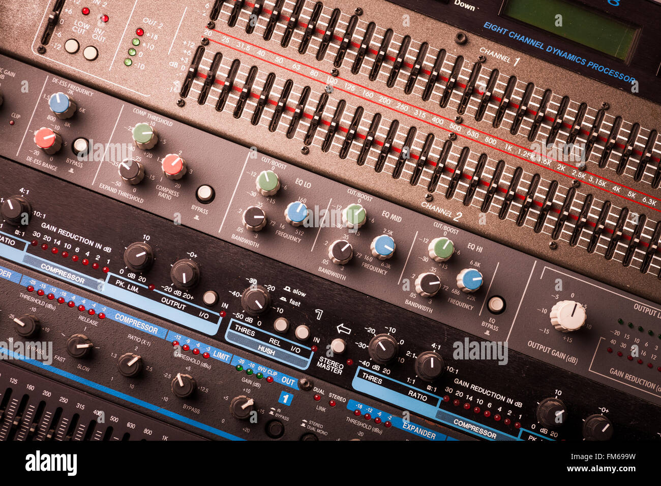 Color image of many buttons in a sound recording studio Stock Photo - Alamy