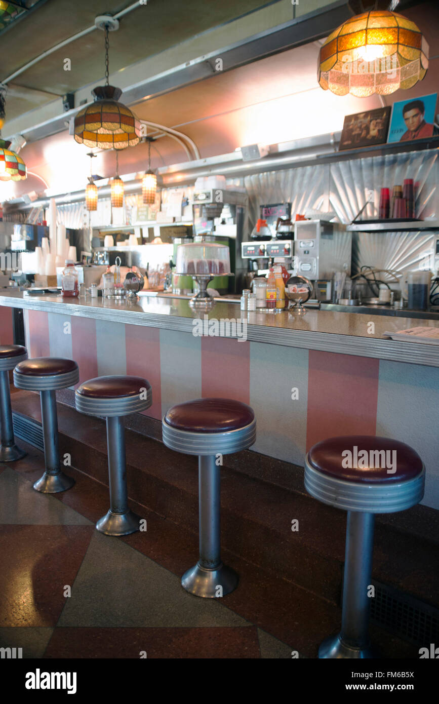 An interior view of an old fashioned diner, called Nico's diner, taken ...