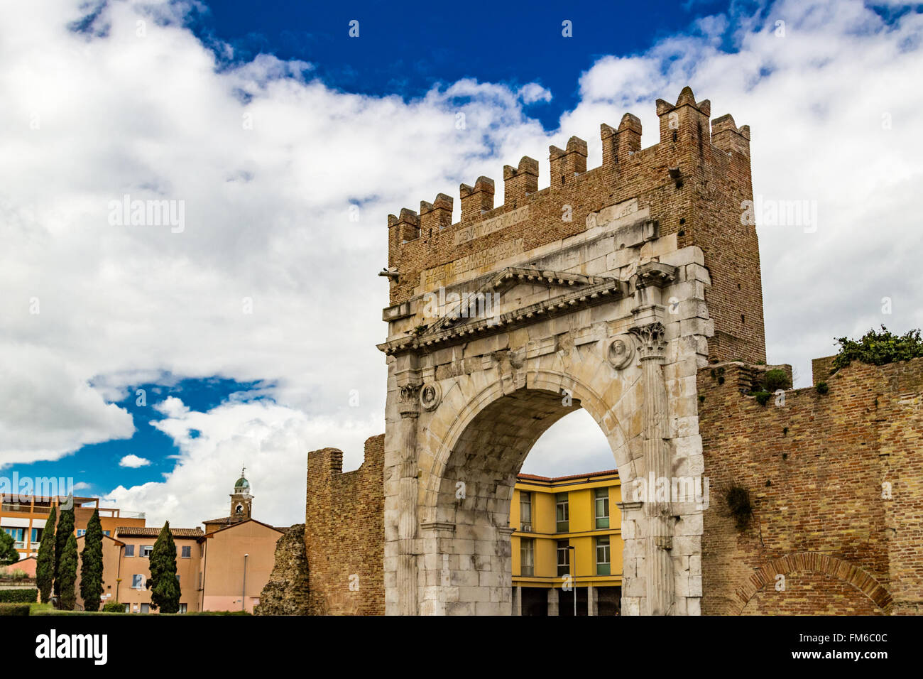 Arch of Augustus, an ancient Roman gateway to the city of Rimini in ...