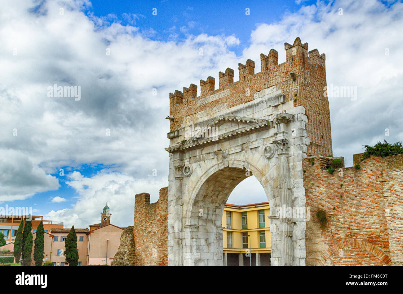 Arch of Augustus, an ancient Roman gateway to the city of Rimini in ...