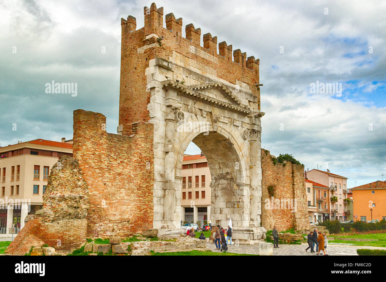 Arch of Augustus, an ancient Roman gateway to the city of Rimini in ...