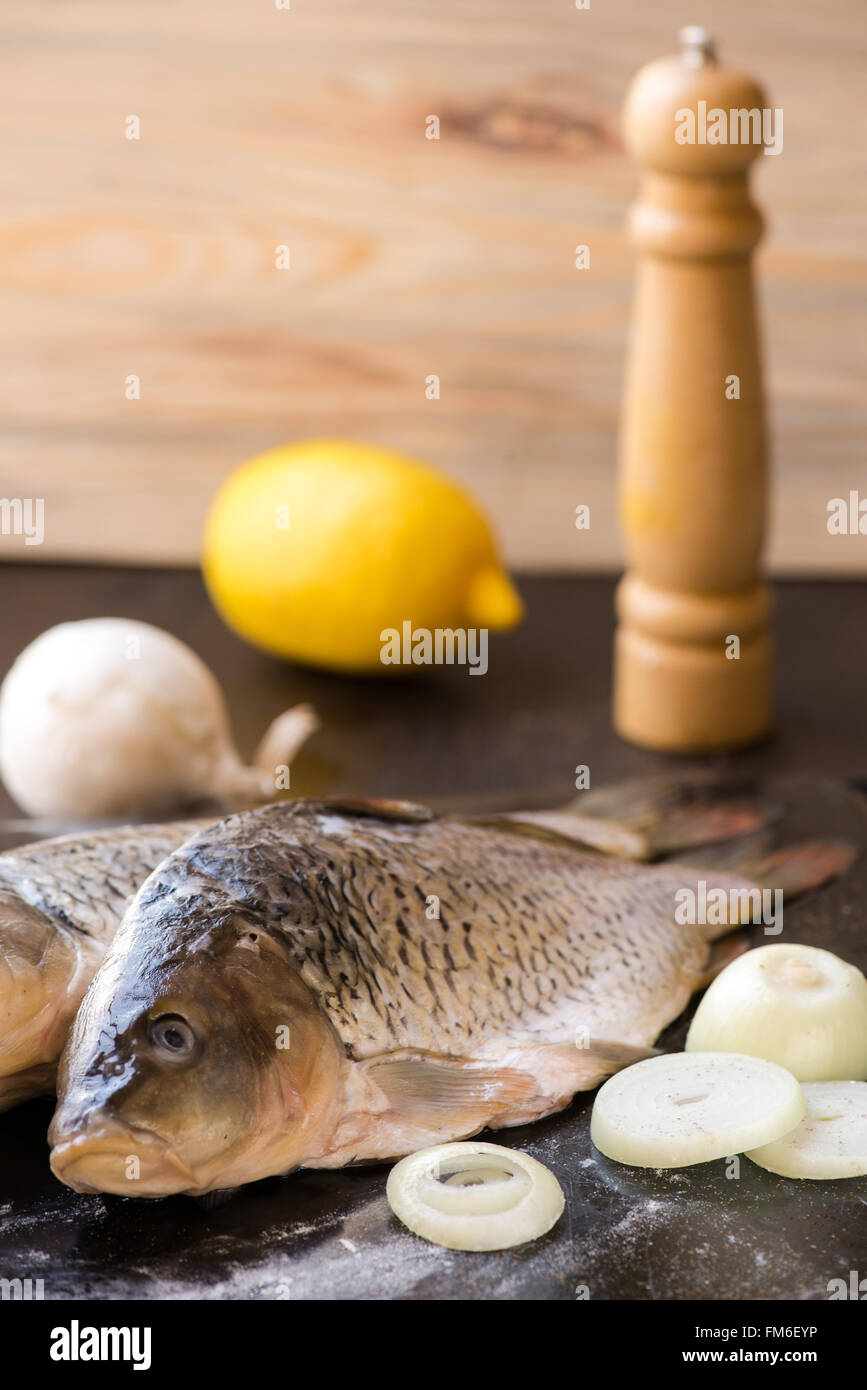 fresh carp fish with lemon and spices Stock Photo - Alamy