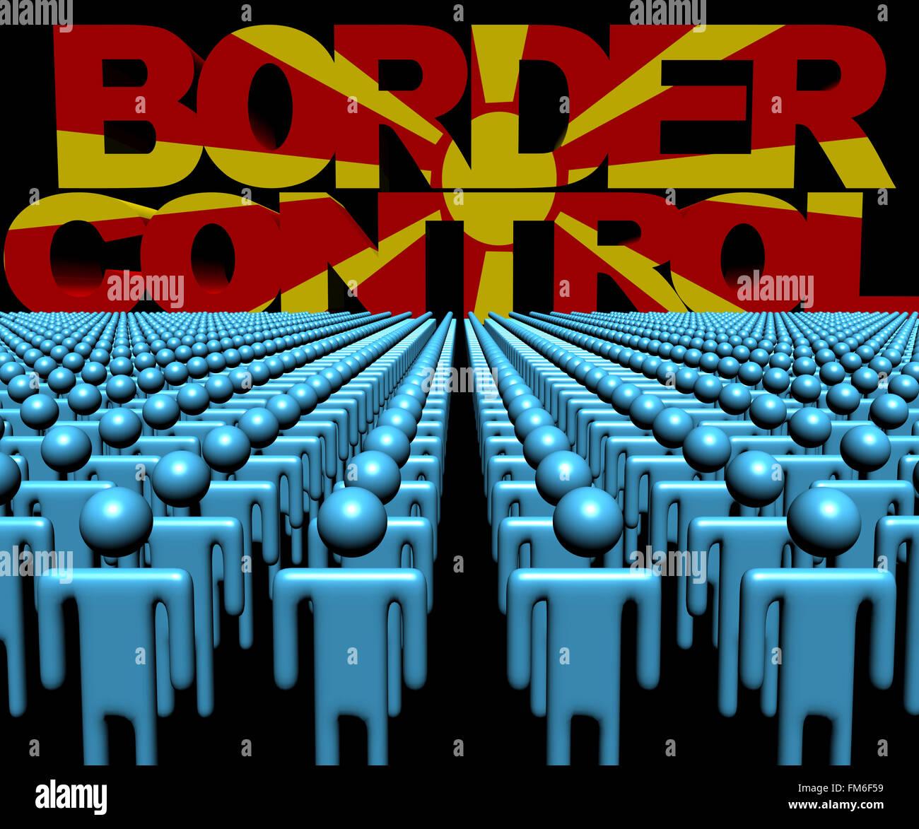 Border Control text with Macedonian flag and crowd of people ...