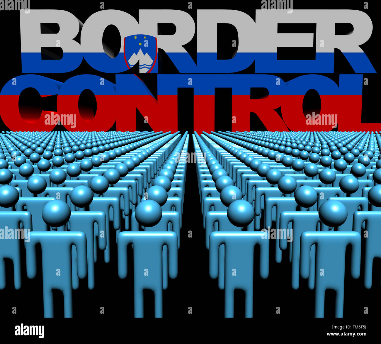 Border Control text with Slovenian flag and crowd of people illustration Stock Photo - Alamy