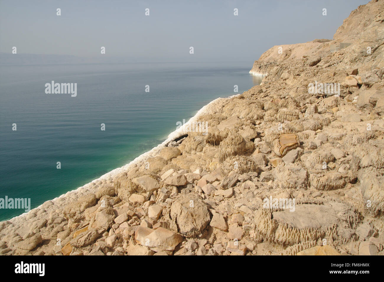 Salt deposits on the shore of the Dead Sea, Wadi Mujib Reserve, Jordan ...