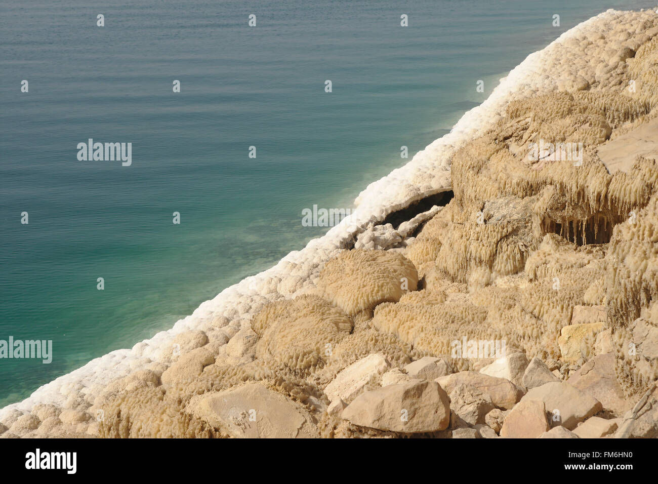 Salt deposits on the shore of the Dead Sea, Wadi Mujib Reserve, Jordan ...