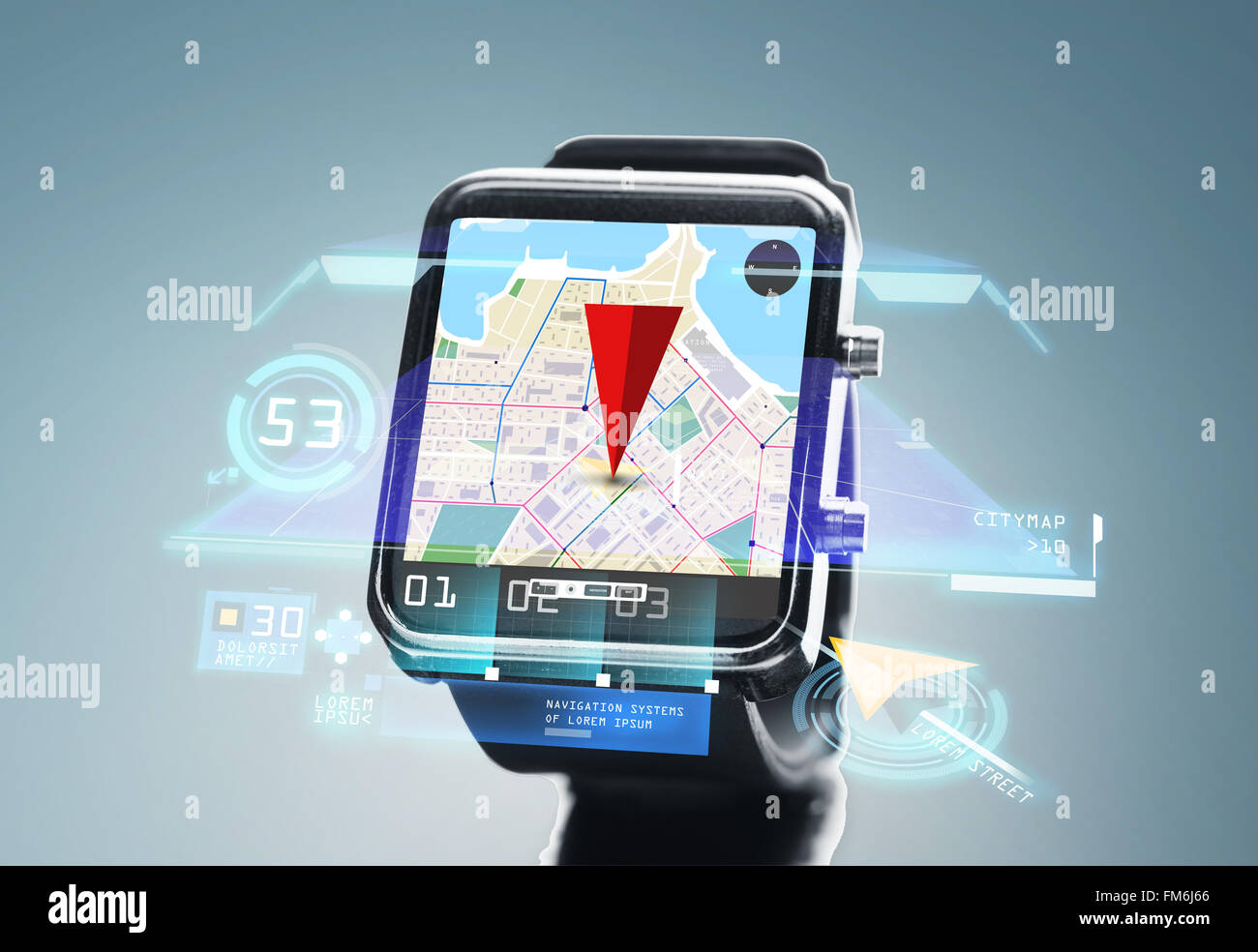 Smartwatch virtual screen map hi-res stock photography and images - Alamy
