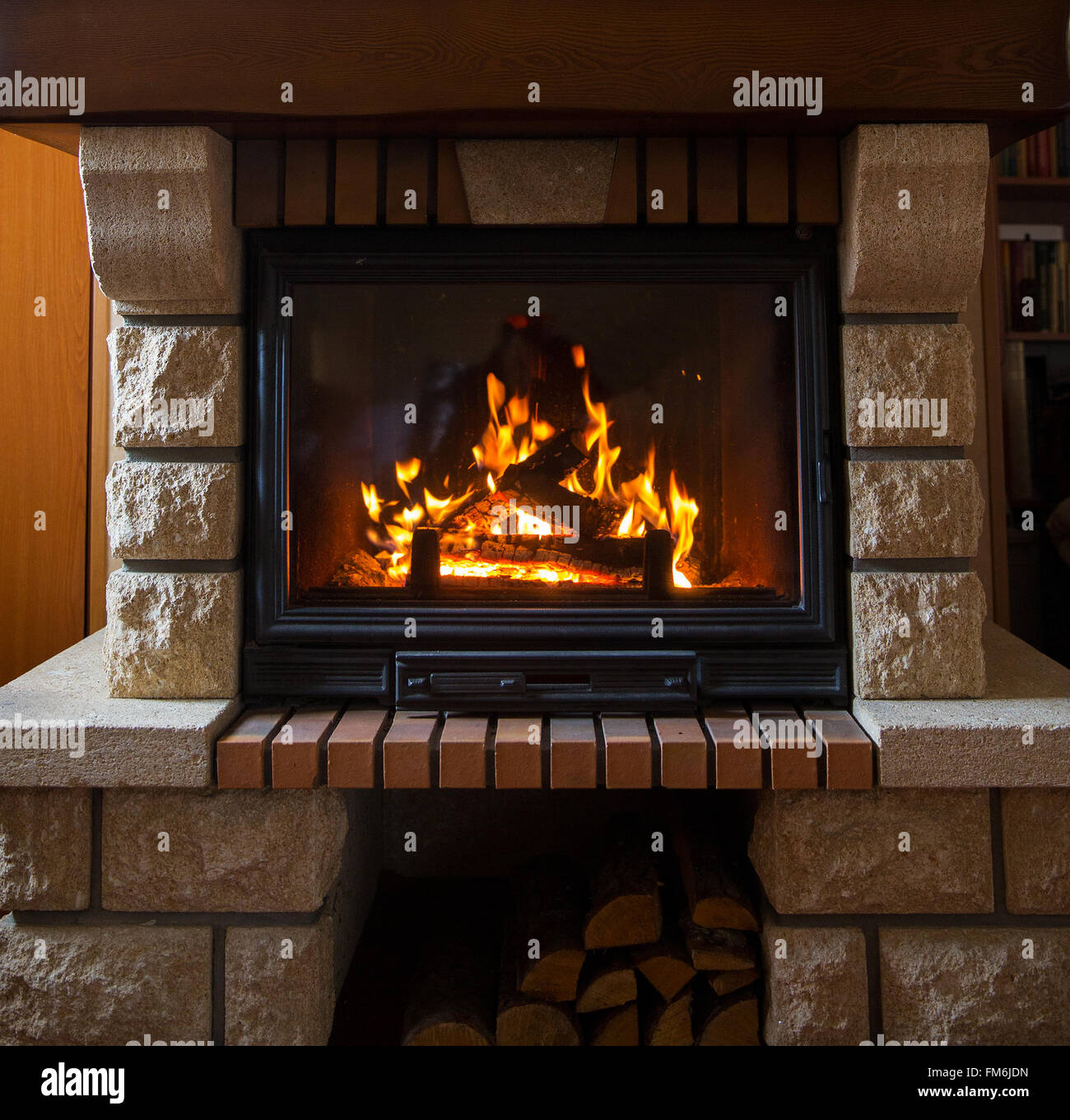 close up of burning fireplace at home Stock Photo - Alamy