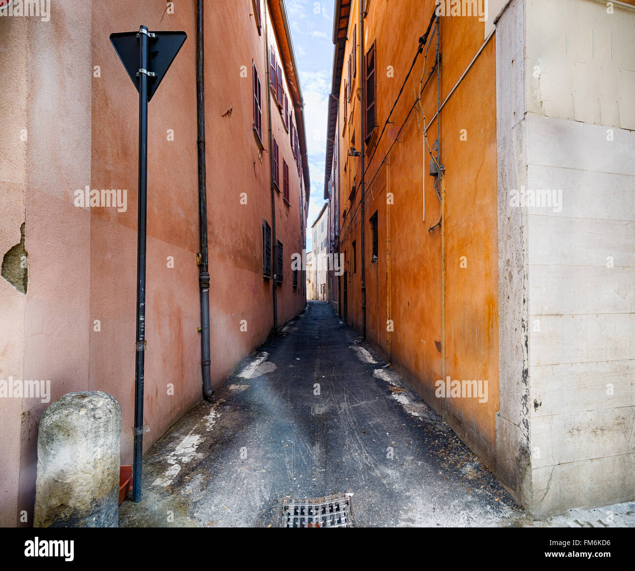 the narrow streets of the historic center of Rimini in Italy Stock ...