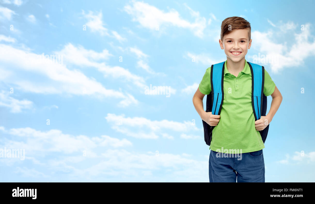 happy student boy with school bag Stock Photo - Alamy