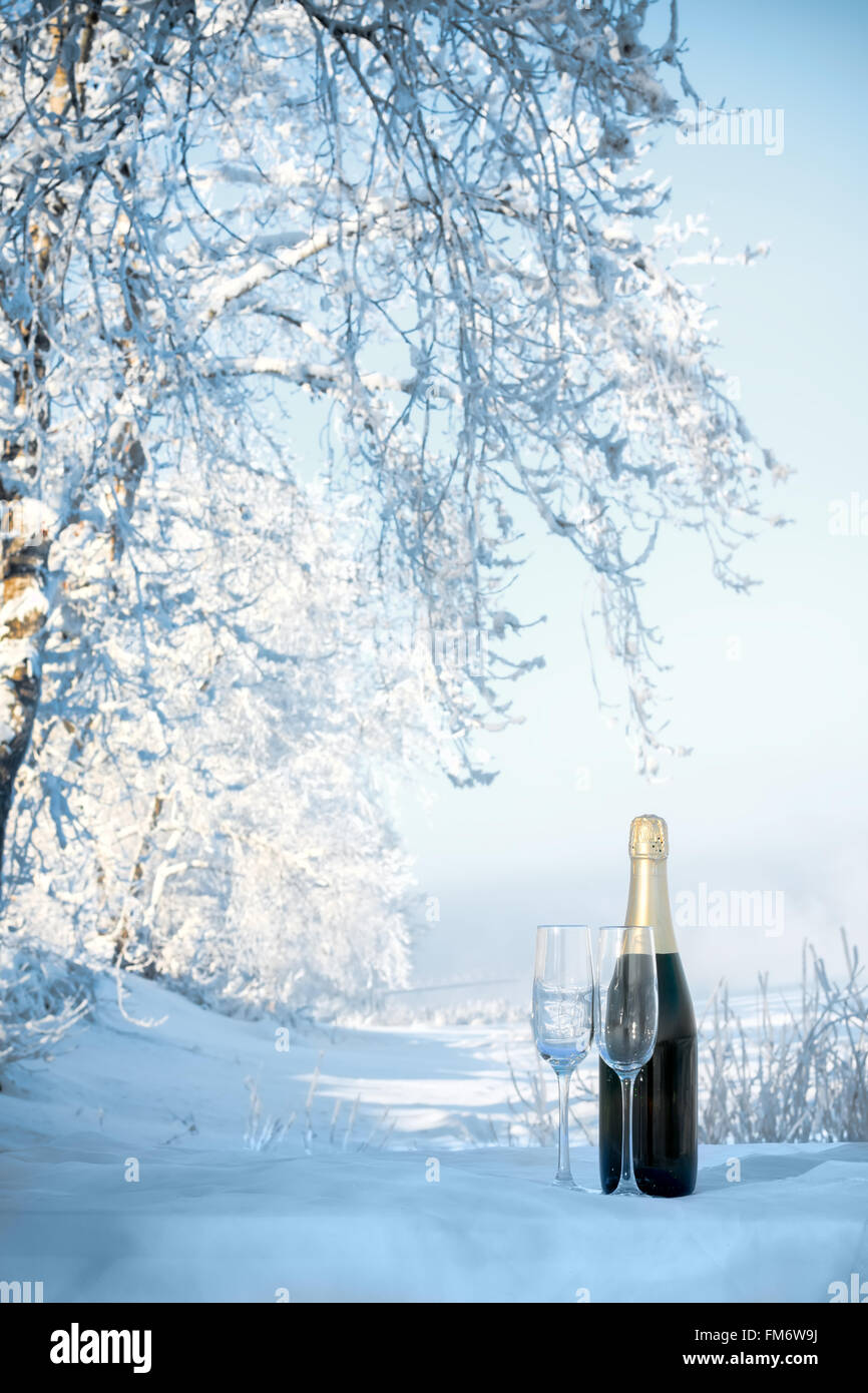 champagne on winter background Stock Photo - Alamy
