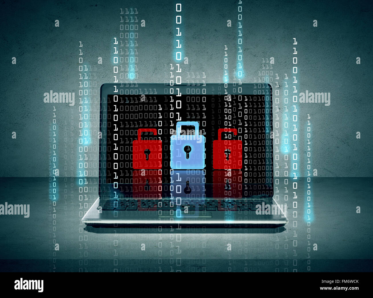 laptop with lock icons and binary code on screen Stock Photo - Alamy