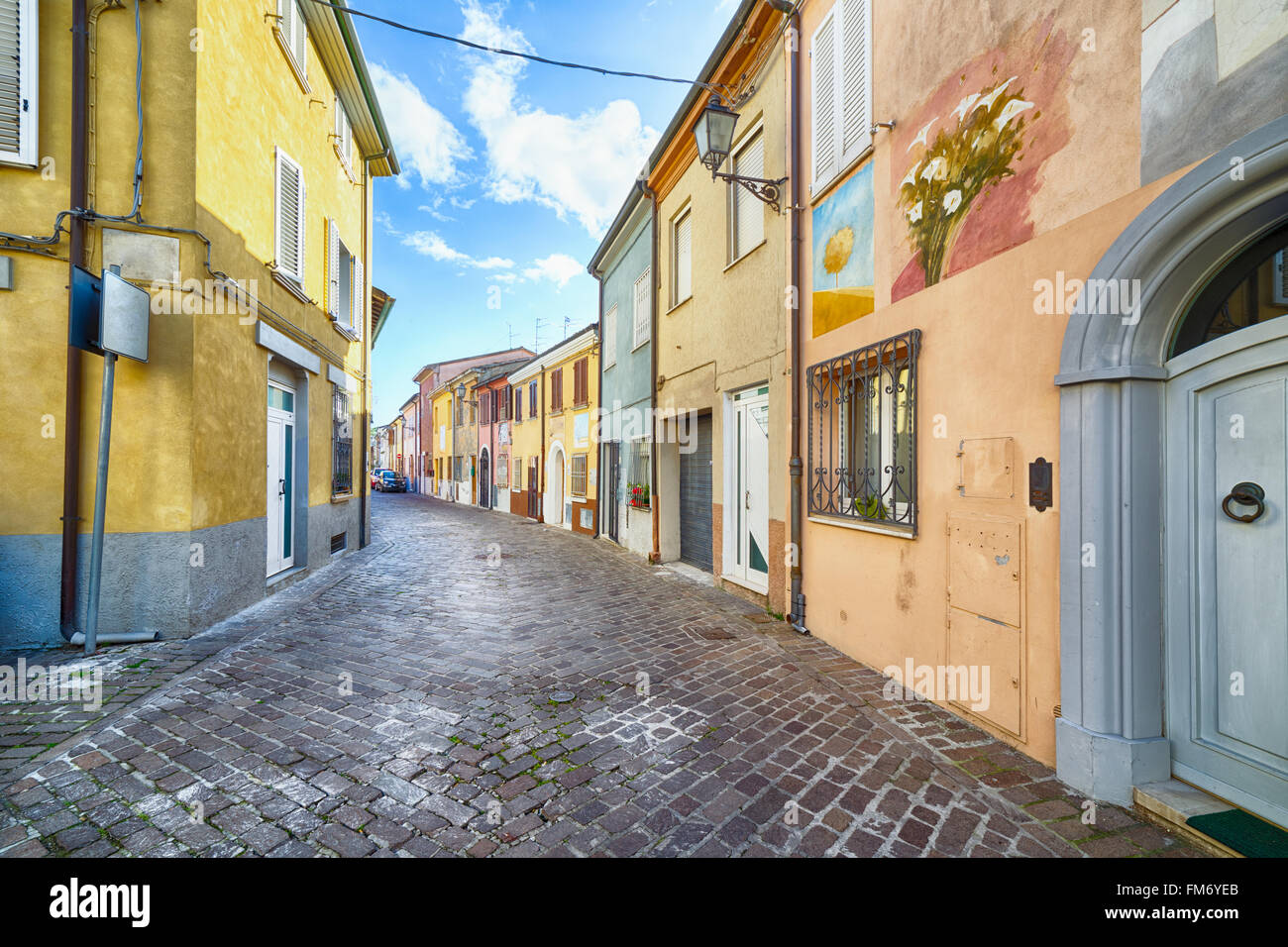 the colorful houses of the streets of the village of fishermen in ...
