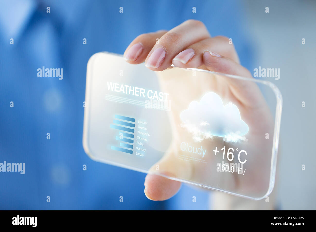 close up of woman with weather cast on smartphone Stock Photo - Alamy