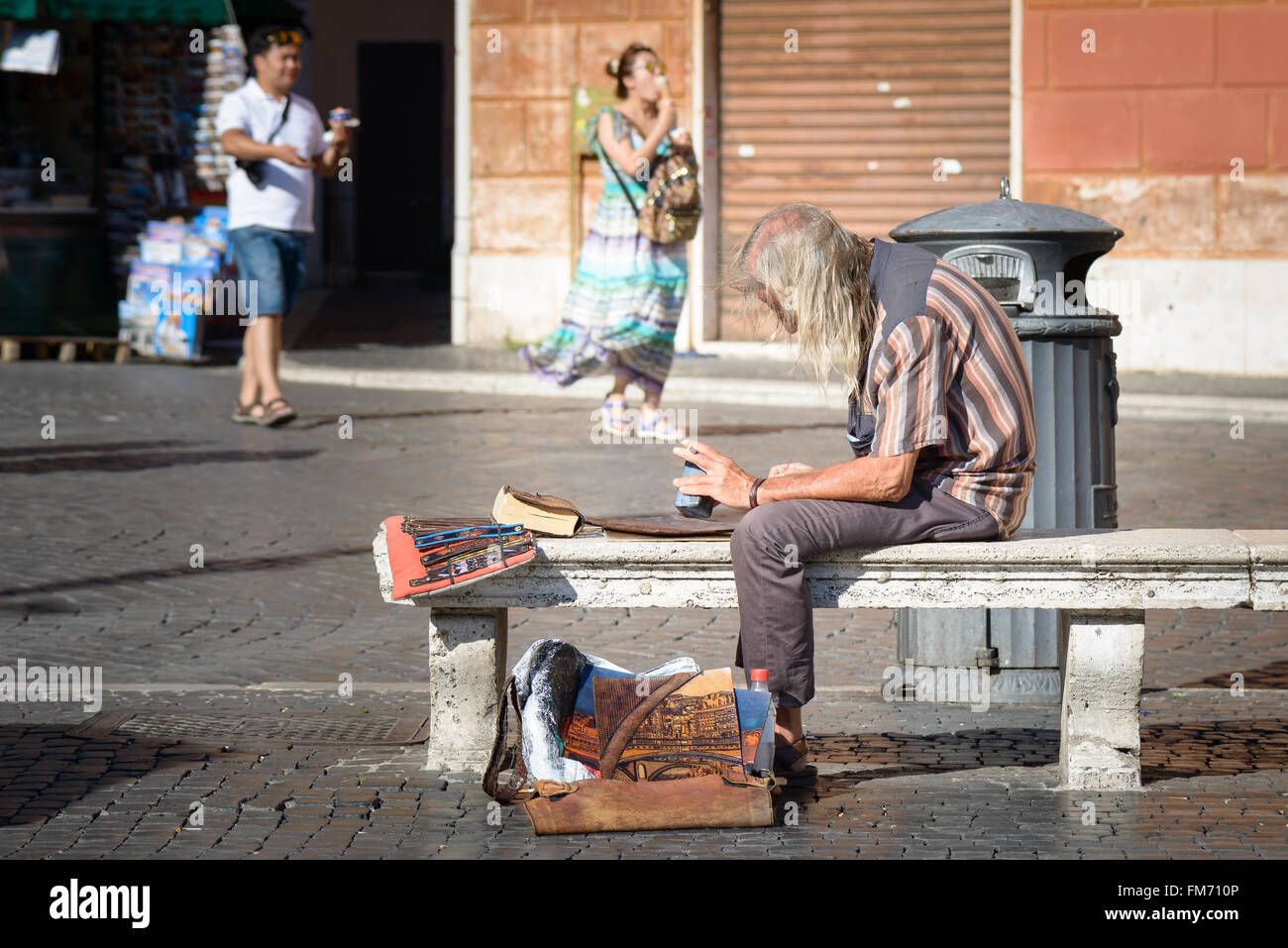 Rome, Italy - August 22, 2015: the famous Navona square an artist man ...