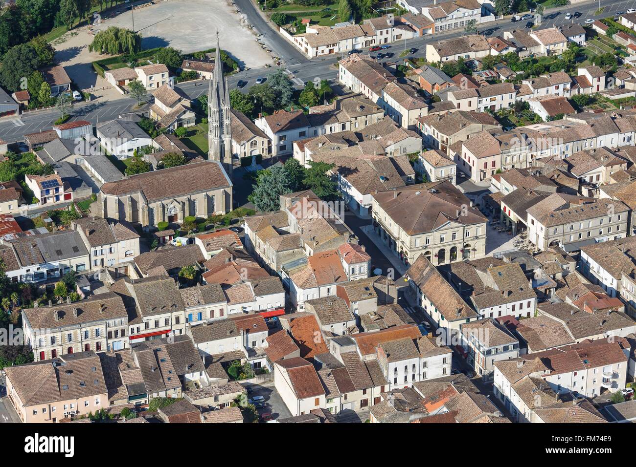 France, Lot et Garonne, Miramont de Guyenne, the bastide (aerial view ...