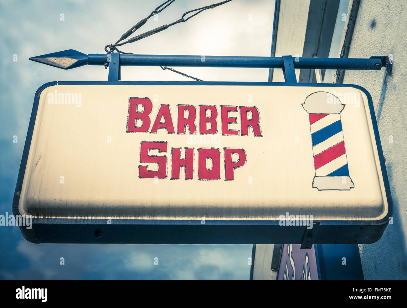 Red And White Vintage Barber Shop Sign Stock Photo - Alamy