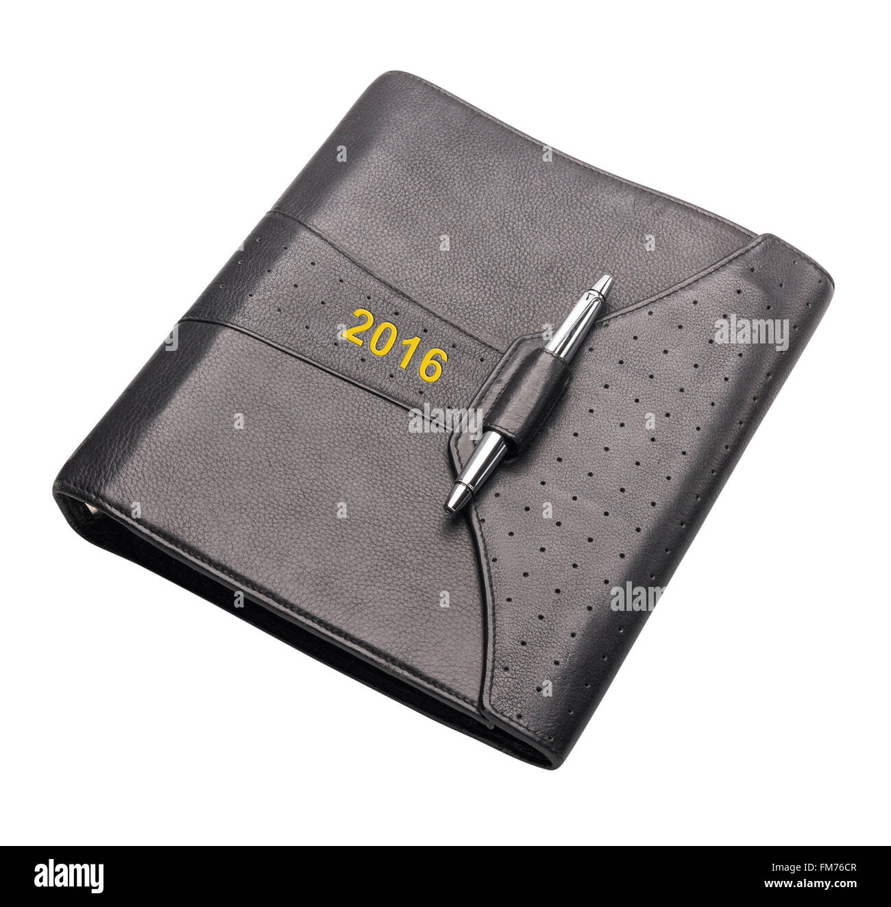Black leather notebook folder on white, isolated Stock Photo - Alamy