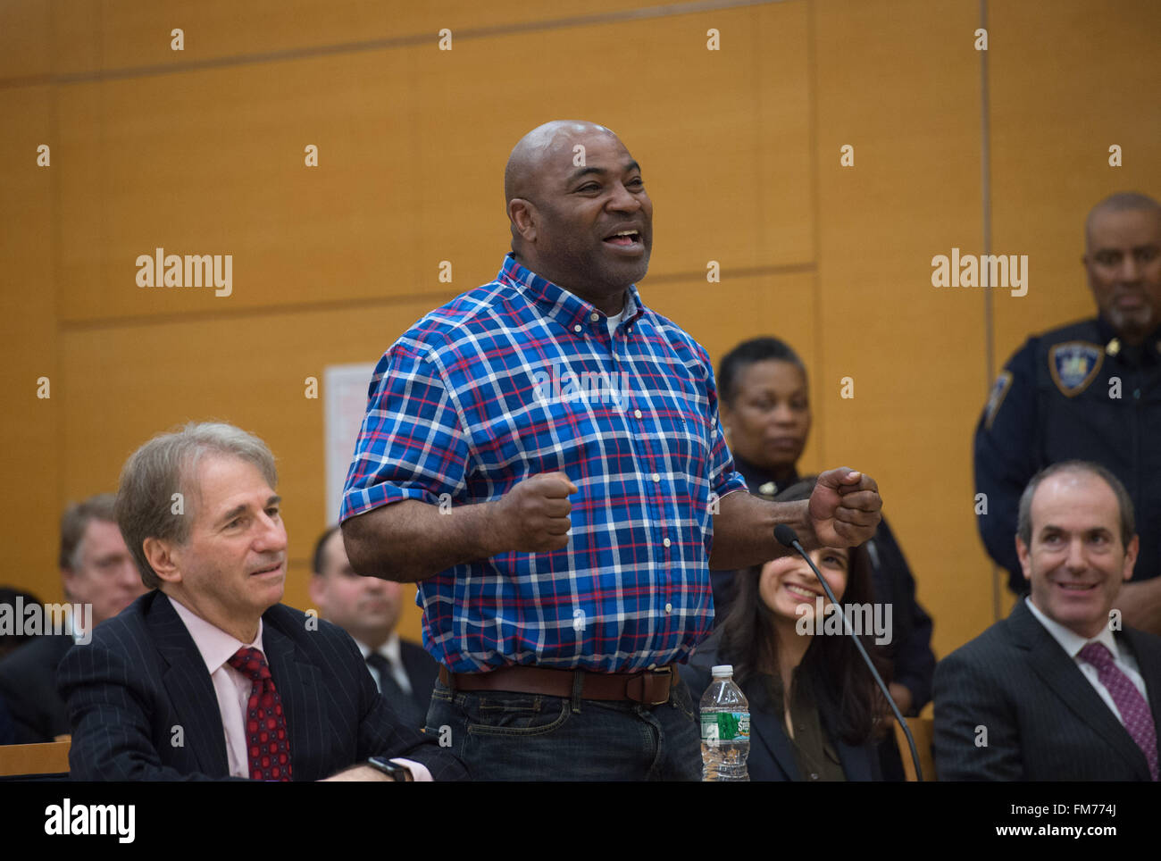 New York, NY, USA. 10th Mar, 2016. ANDRE HATCHETT speaks as Brooklyn ...
