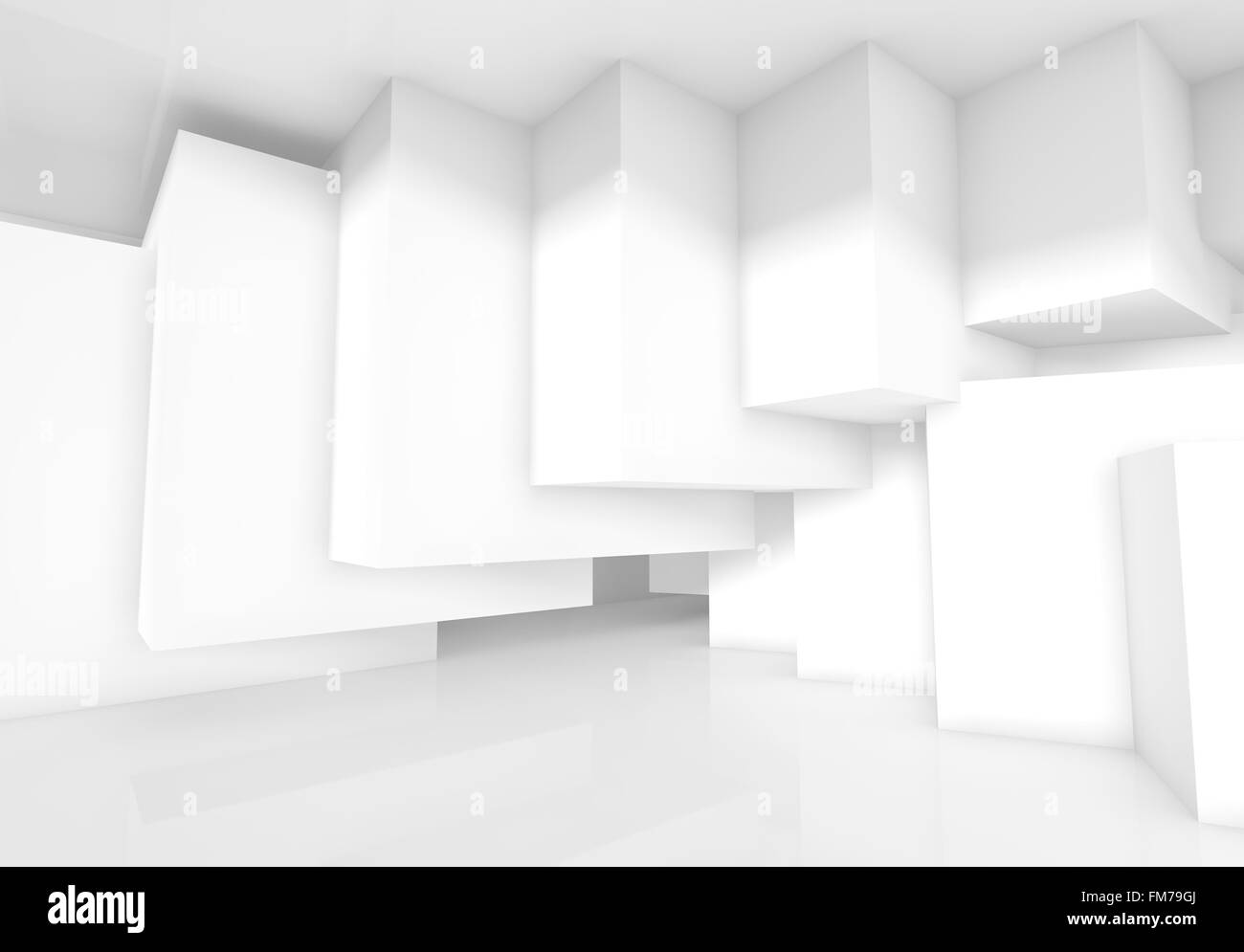 Abstract empty room interior design with white cubes. Modern ...