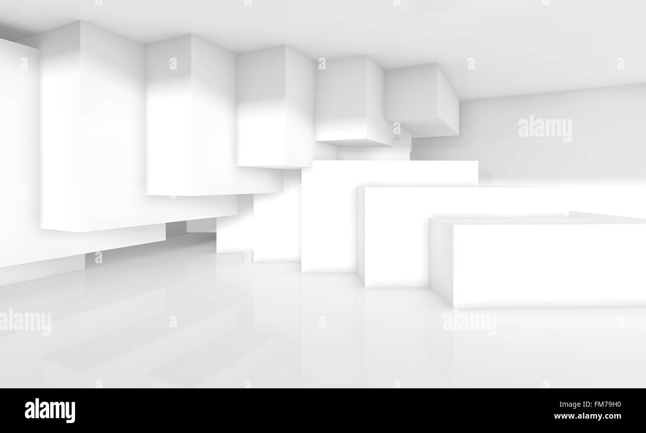 Abstract empty interior design with cubes. White modern architecture ...