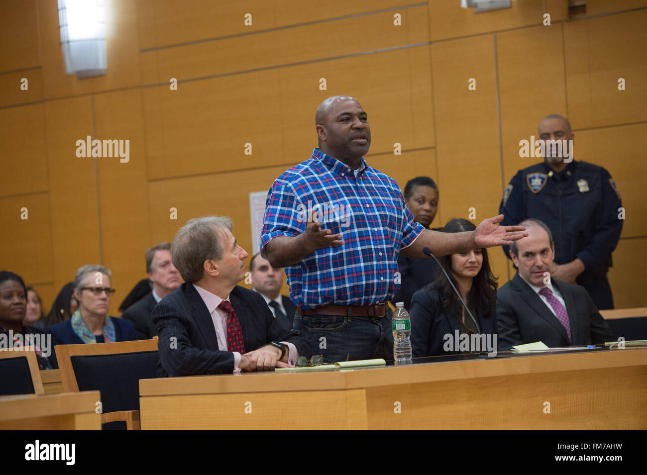New York, NY, USA. 10th Mar, 2016. ANDRE HATCHETT speaks as Brooklyn ...