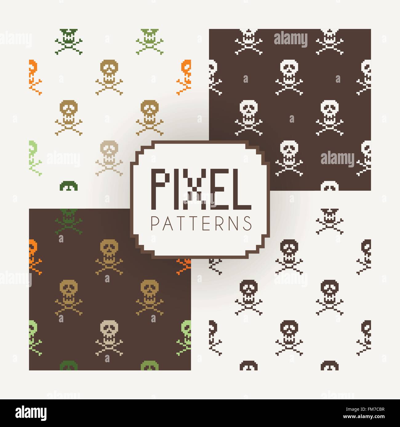 Set of vector seamless colorful and monochrome patterns of pixel skulls ...