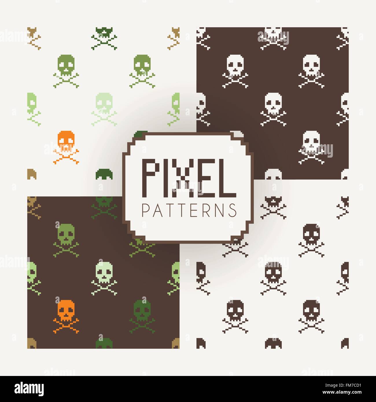 Set of vector seamless colorful and monochrome patterns of pixel skulls ...