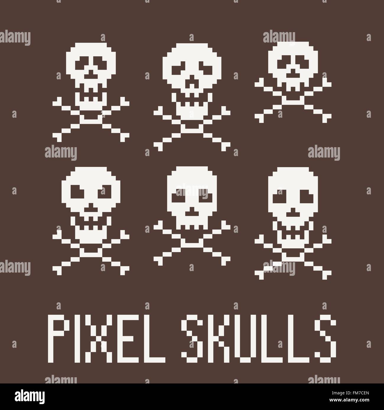 Set of six pixel skulls and crossbones. Vector Stock Vector Image & Art ...