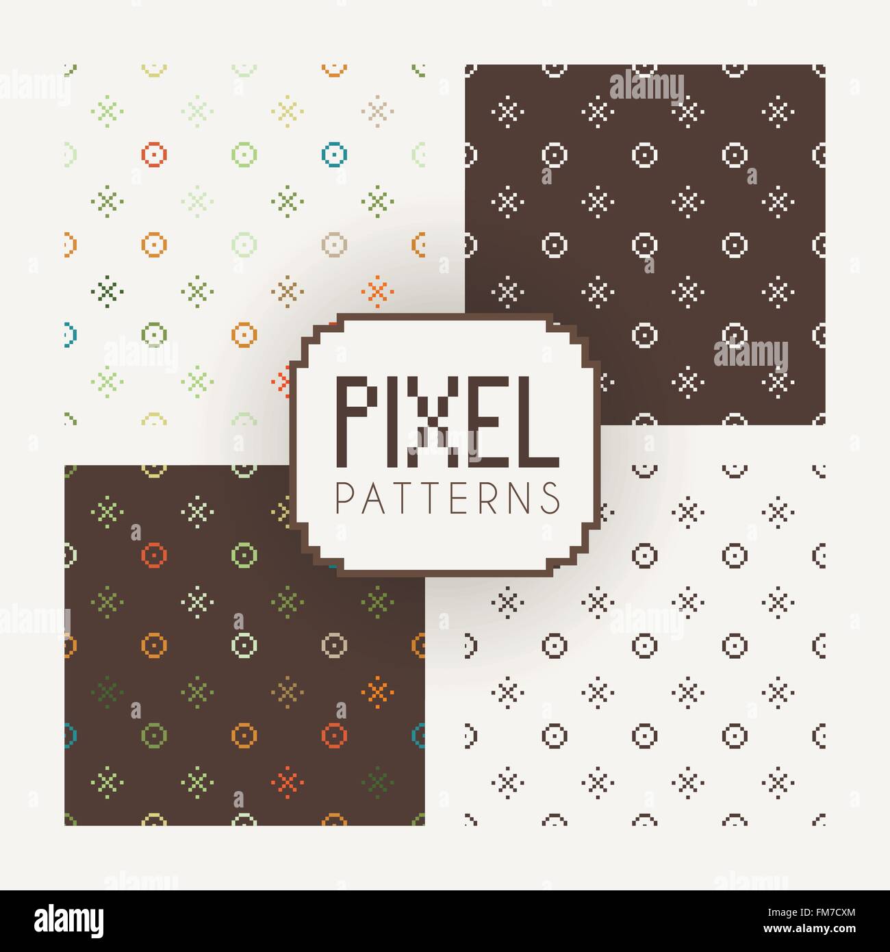 Set of vector seamless patterns of pixel elements Stock Vector Image ...