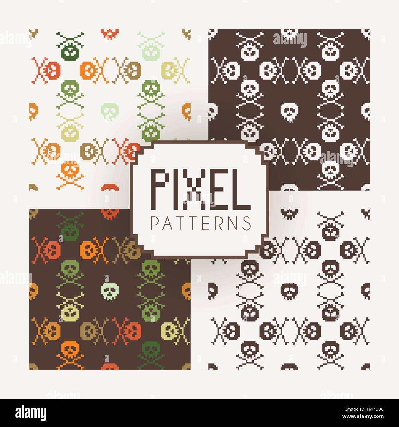 Set of vector seamless colorful and monochrome patterns of pixel skulls ...