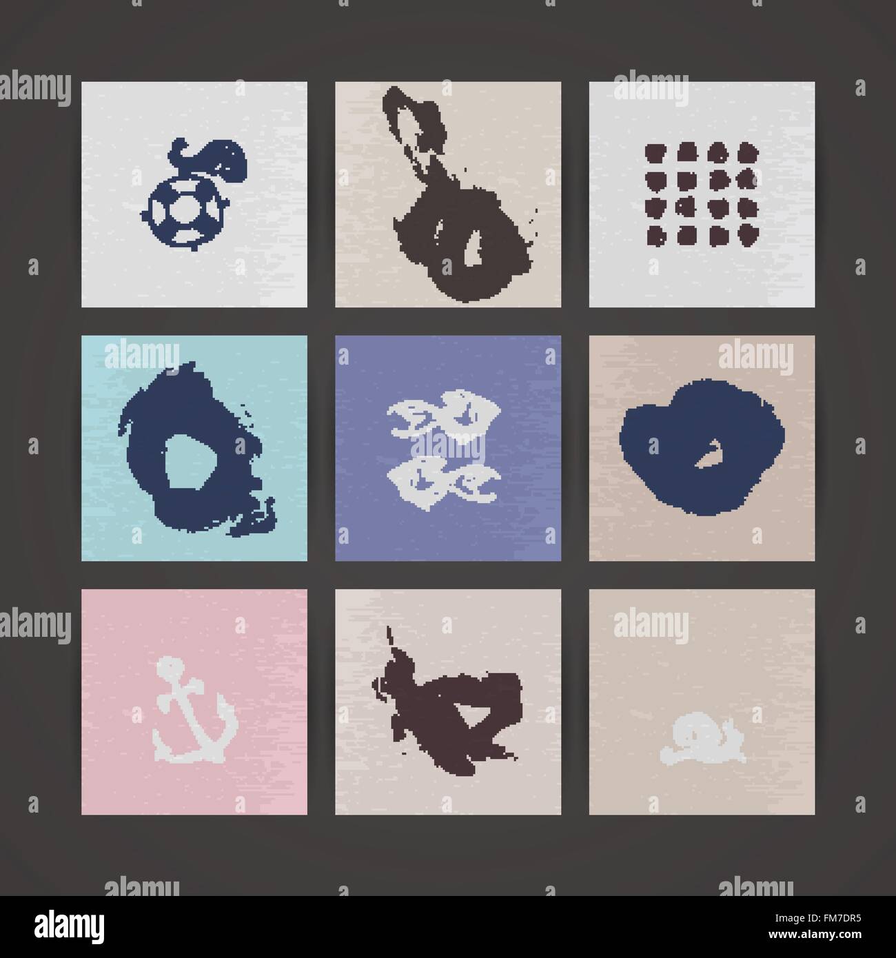 Set of Nine Creative Paper Cards. Hand Drawn Ink Textures. Vector Stock ...