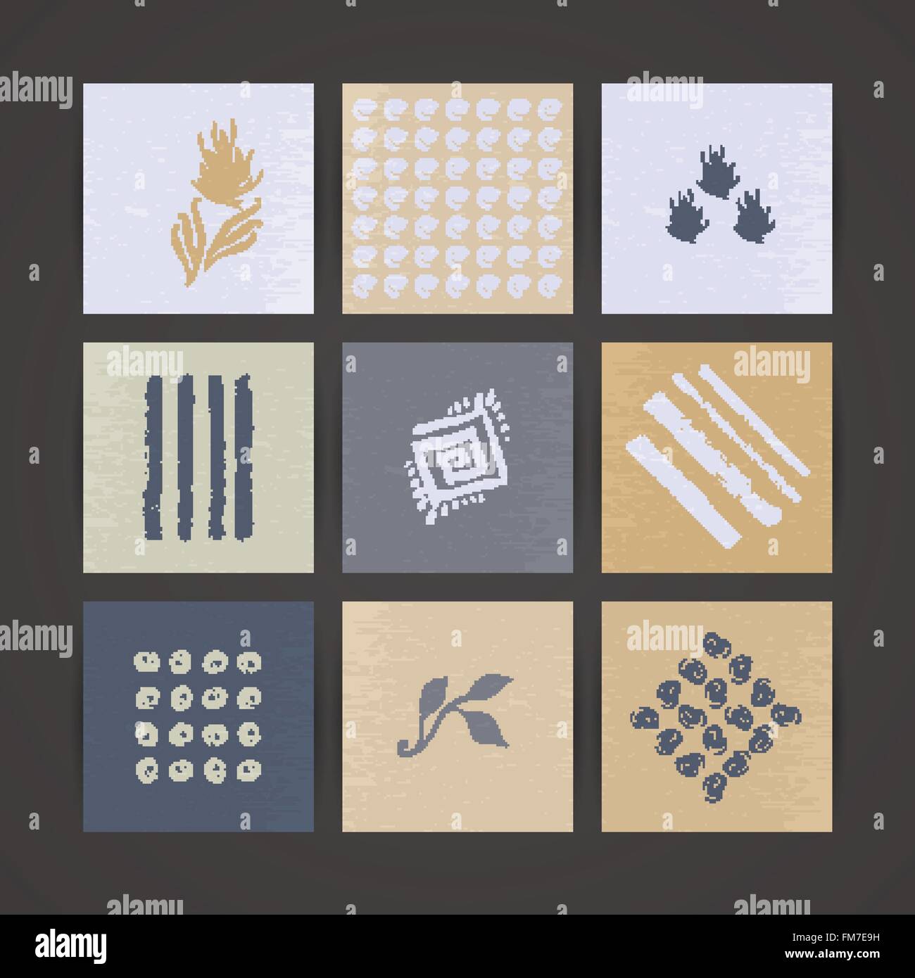 Set of Nine Creative Paper Cards. Hand Drawn Ink Textures. Vector Stock ...