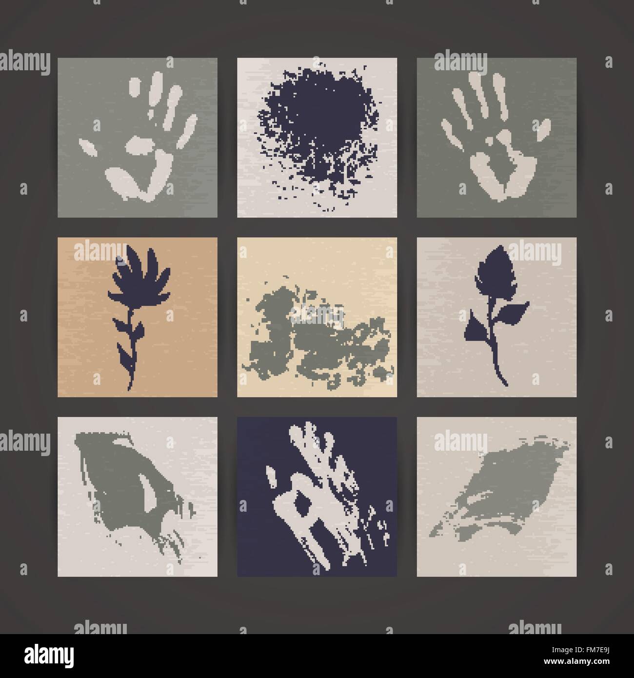 Set of Nine Creative Paper Cards. Hand Drawn Ink Textures. Vector Stock ...